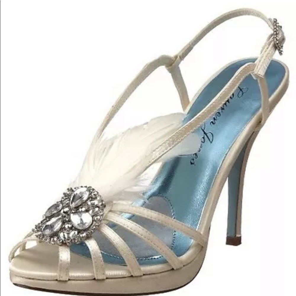 Lauren Jones *Kiki* White Satin Bridal Prom Shoes - Gem